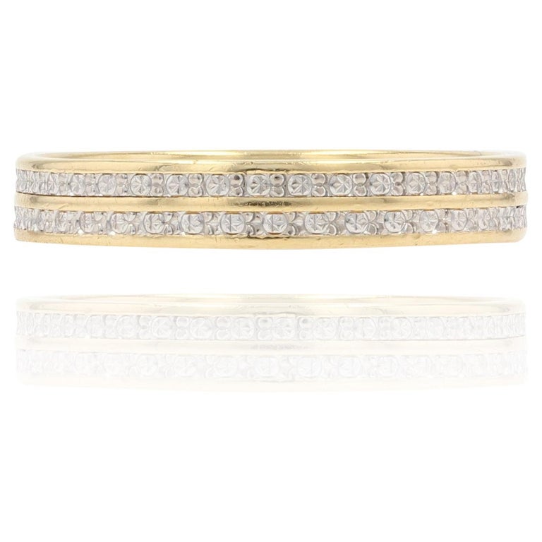 Modern 18 Karat Yellow White Gold Chiseled Double Row Wedding Ring For ...