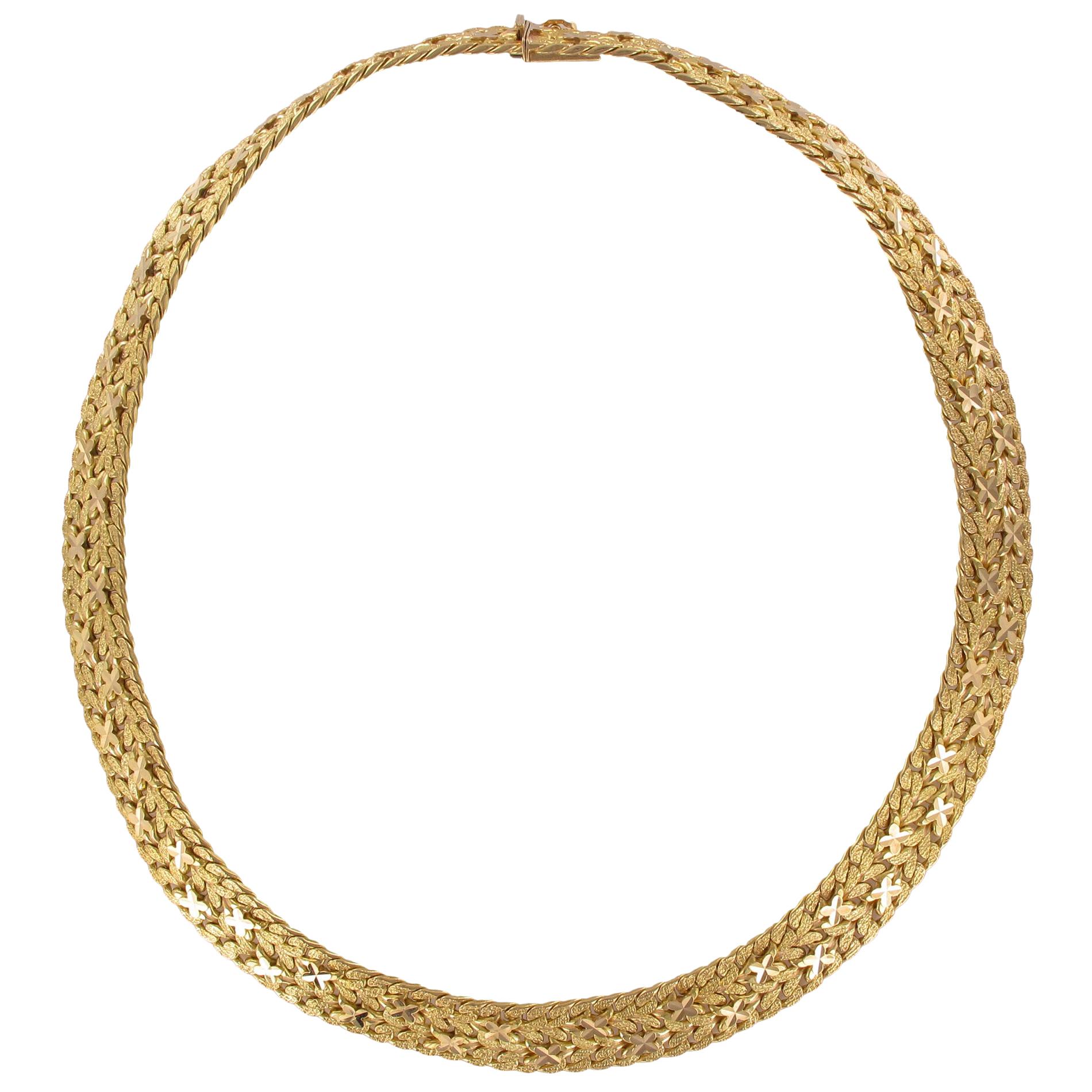 Modern 18 Karat Yellow Gold Flat Gourmet Necklace at 1stDibs