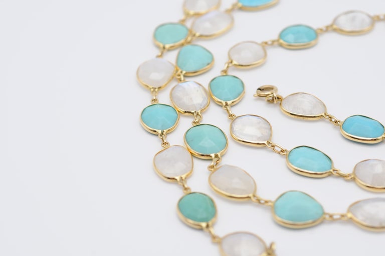 Modern 18k necklace Clear Quartz and Turquoise For Sale at 1stDibs