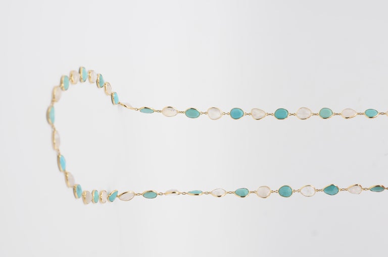 Modern 18k necklace Clear Quartz and Turquoise For Sale at 1stDibs