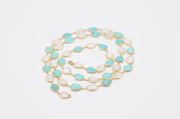 Modern 18k necklace Clear Quartz and Turquoise For Sale at 1stDibs