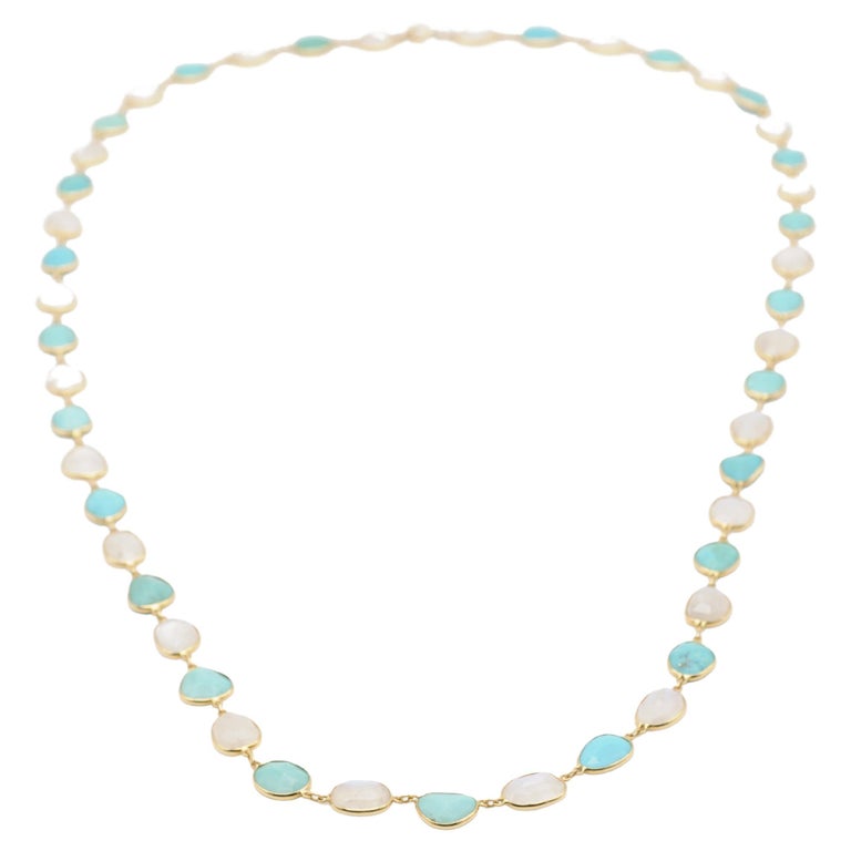 Modern 18k necklace Clear Quartz and Turquoise For Sale at 1stDibs