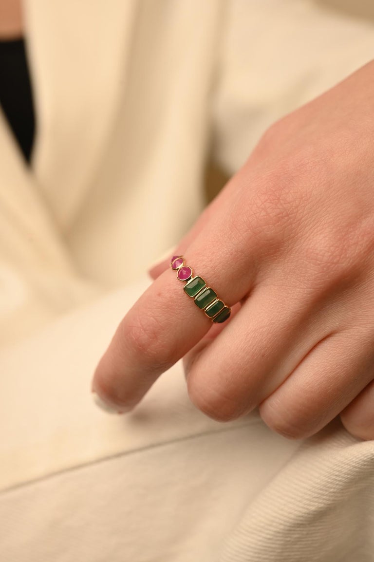 Customizable Modern 18k Yellow Gold Emerald Ruby Reversible Band Ring ...