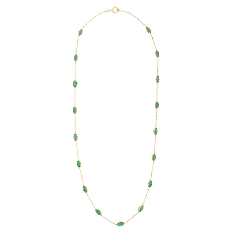 Modern 18K Yellow Gold Oval Cut 7.6 Ct Green Emerald Chain Necklace For ...