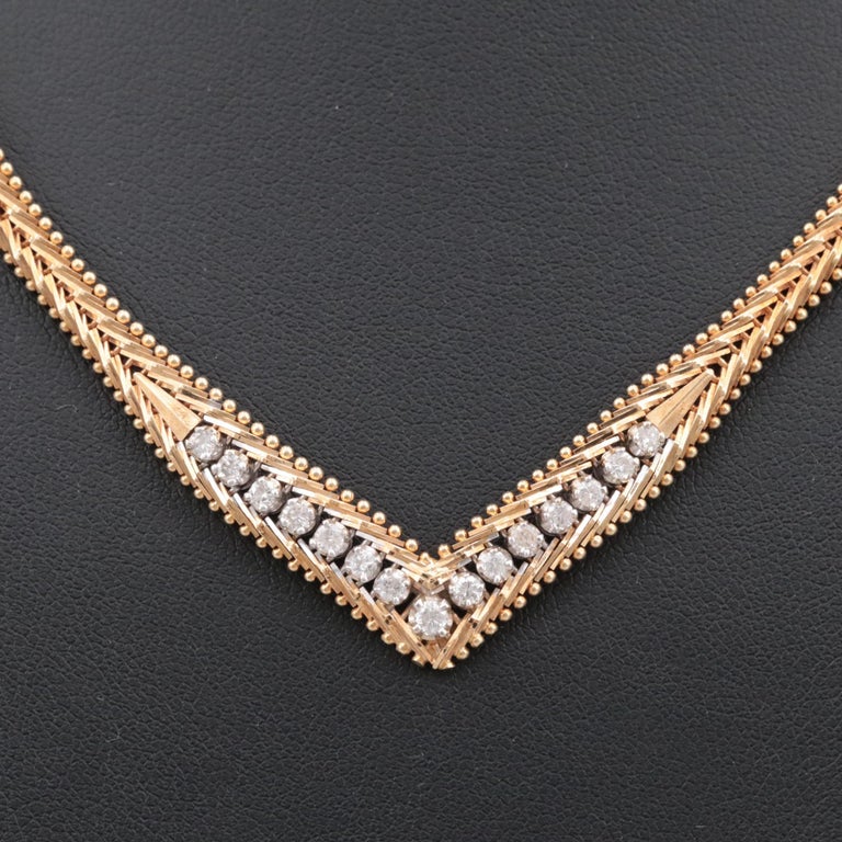 Modern 18K Yellow Gold Round Diamonds Bridal Necklace For Sale at 1stDibs
