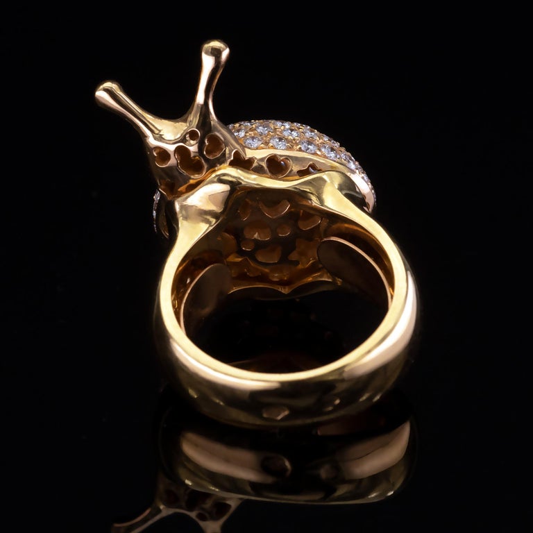 Modern 18 Karat Gold Snail Diamond Cocktail Ring For Sale at 1stDibs