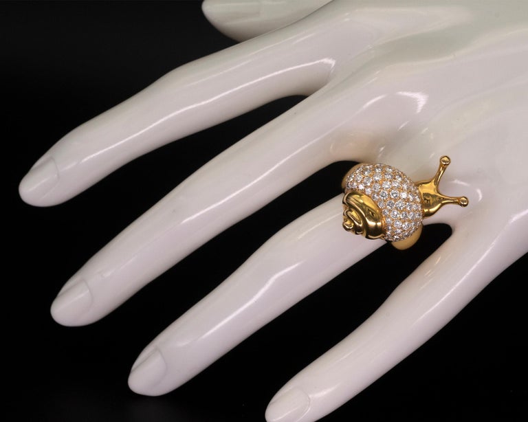 Modern 18 Karat Gold Snail Diamond Cocktail Ring For Sale at 1stDibs