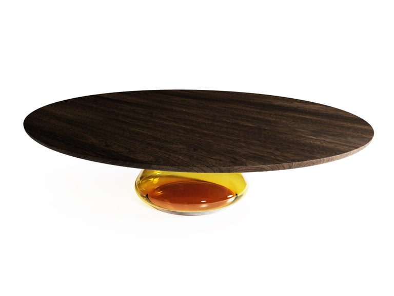 "Amber Eclipse" Coffee Table ft. Hand-Blown Glass and Dark Oak Top For ...