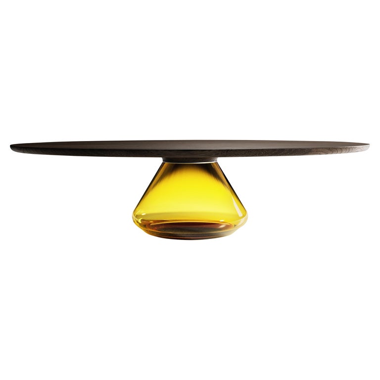 "Amber Eclipse" Coffee Table ft. Hand-Blown Glass and Dark Oak Top For ...