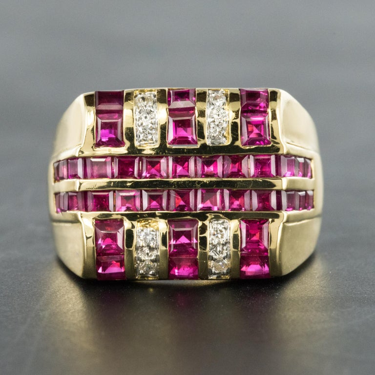 Modern 2.95 Carat Ruby Diamond Signet Ring For Sale at 1stDibs