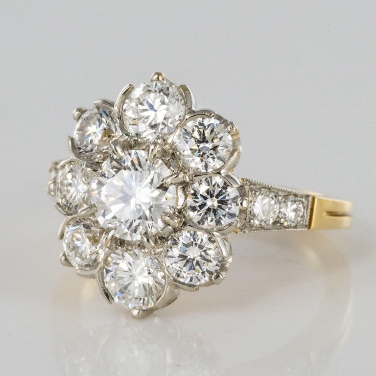 Modern 3, 18 Carats Diamonds 18 Karat Yellow Gold Platinum Daisy Ring ...
