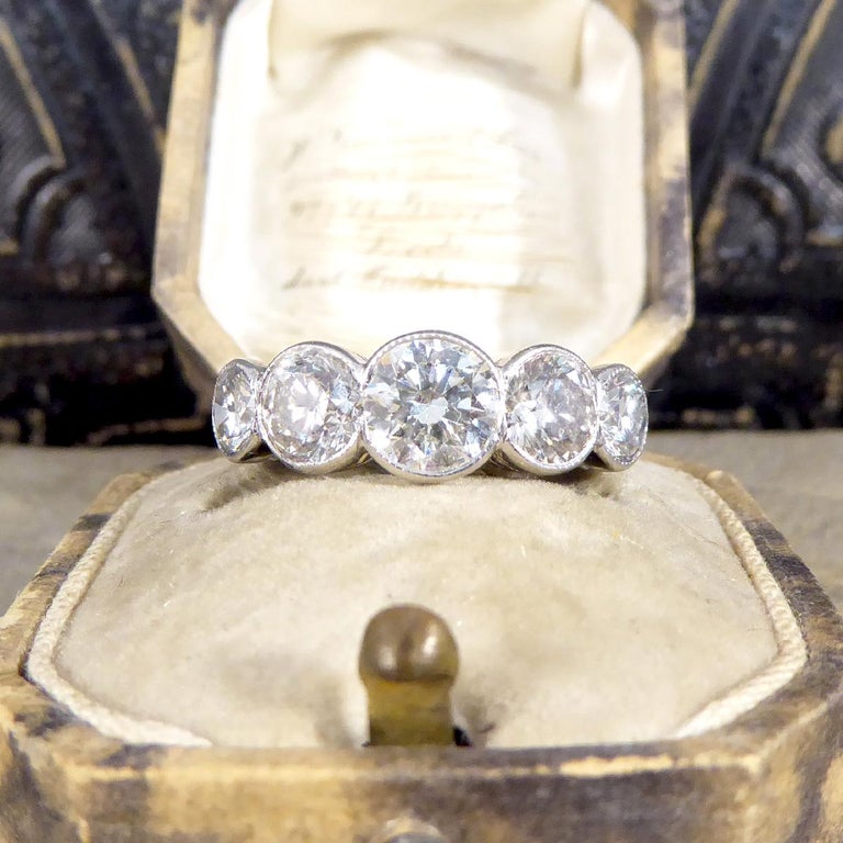 Modern 3.35 Carat Brilliant Cut Diamond Collar Set Five Stone Ring in ...