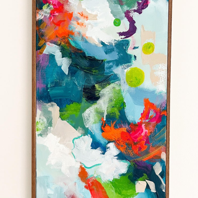 Modern Abstract Art - Cool Blues w/ Neon Pops of Color For Sale at 1stDibs