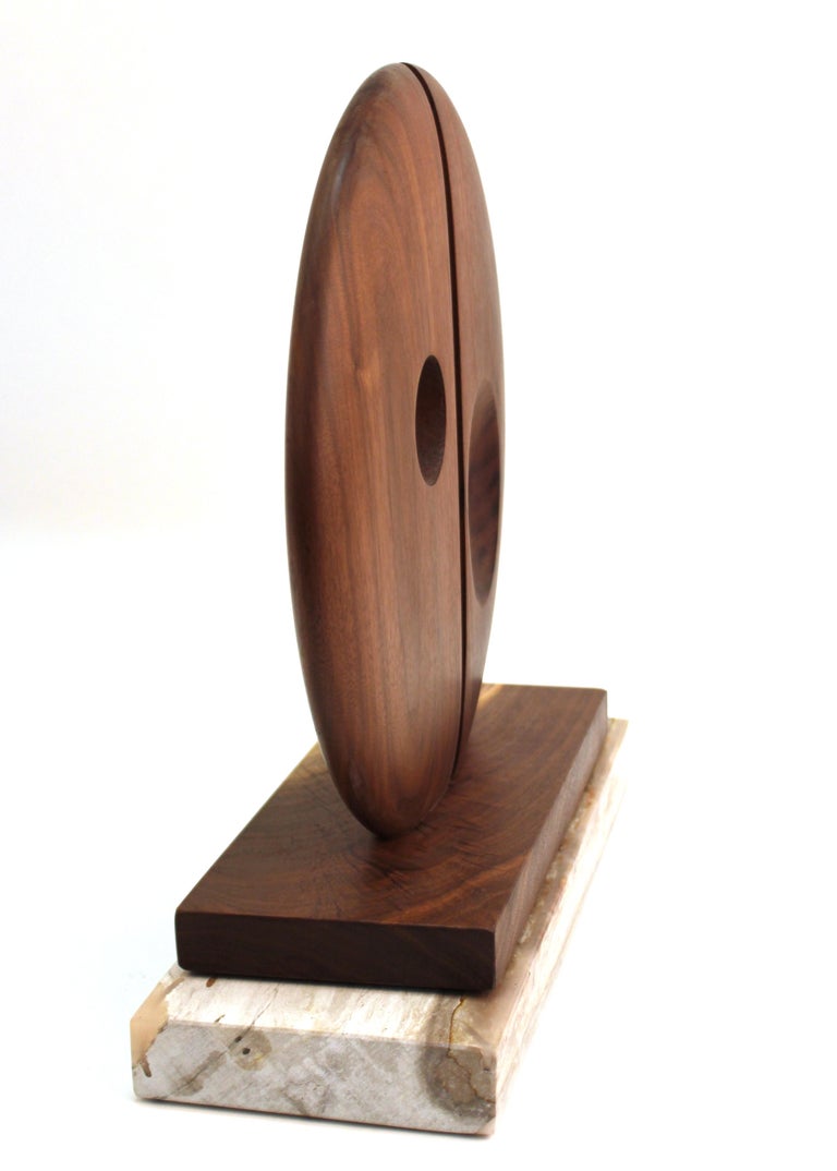 Modern Abstract Carved Wood Tabletop Sculpture with Bisected Disc at ...