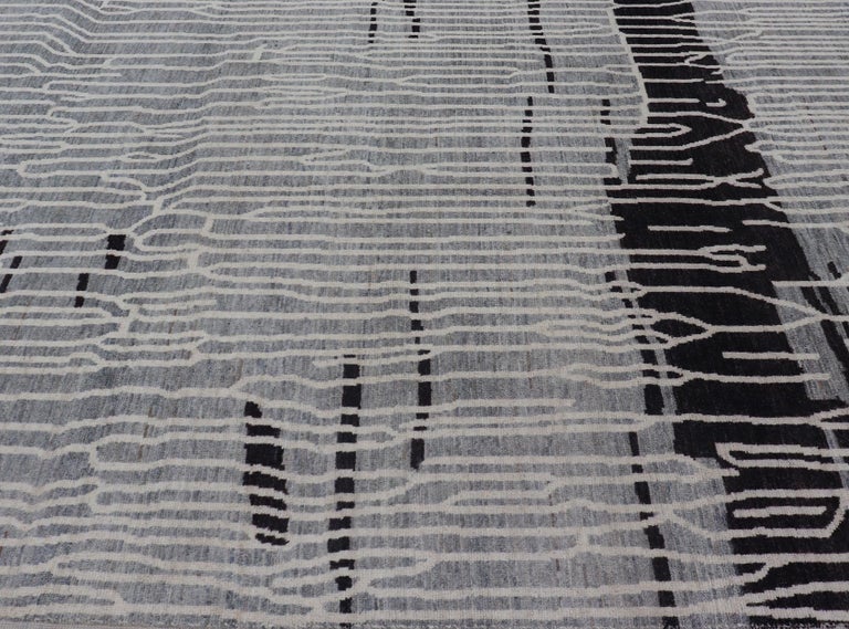 Modern Abstract Designed Rug in Wool with in Cream, Grey, and Charcoal ...