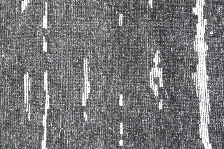 Modern Abstract Designed Striped Black and White Hand Knotted Rug in ...