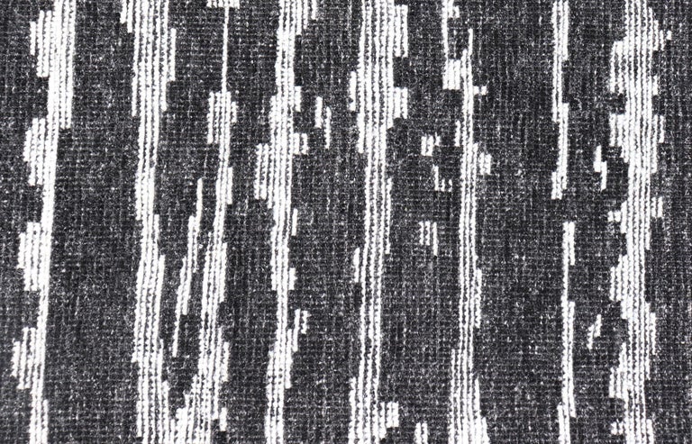 Modern Abstract Designed Striped Black and White Hand Knotted Rug in ...