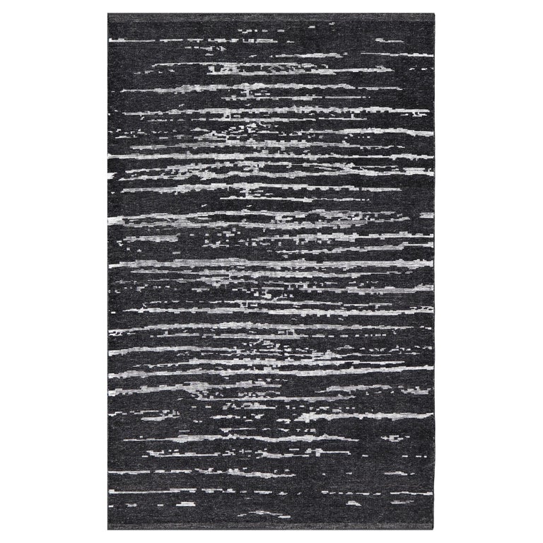 Black and White Hand Knotted Modern Rug in Abstract Design For Sale at ...
