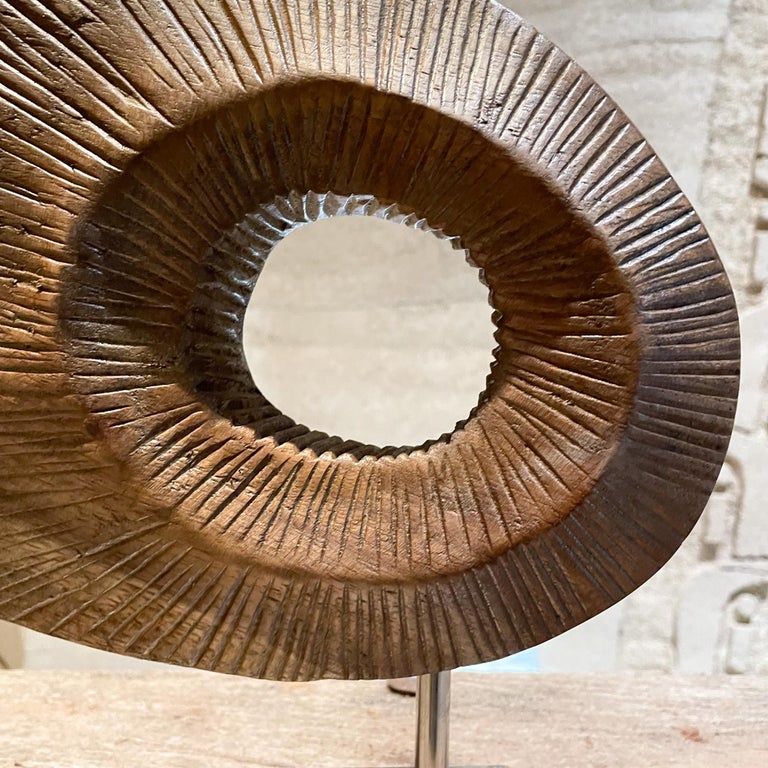 Modern Abstract Disc Sculpture Carved Wood on Lucite Base 1970s Mexico ...