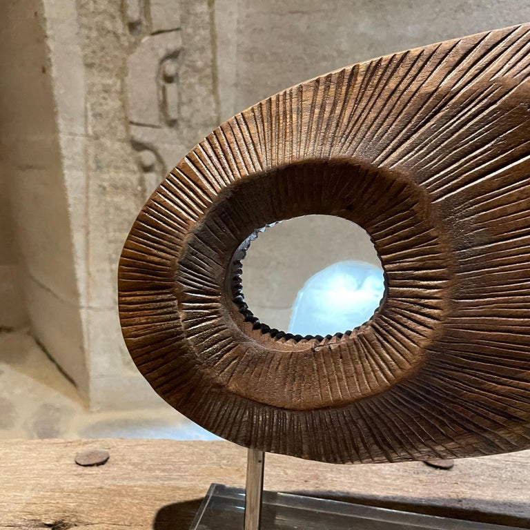 Modern Abstract Disc Sculpture Carved Wood on Lucite Base 1970s Mexico ...