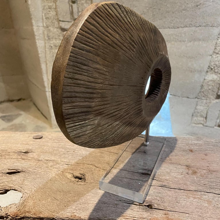 Modern Abstract Disc Sculpture Carved Wood on Lucite Base 1970s Mexico ...