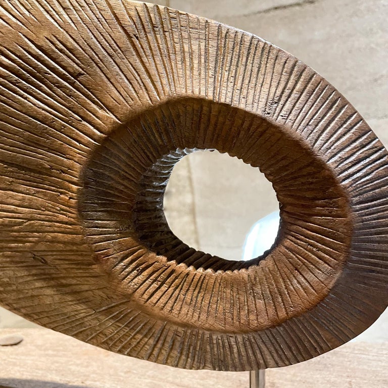 Modern Abstract Disc Sculpture Carved Wood on Lucite Base 1970s Mexico ...