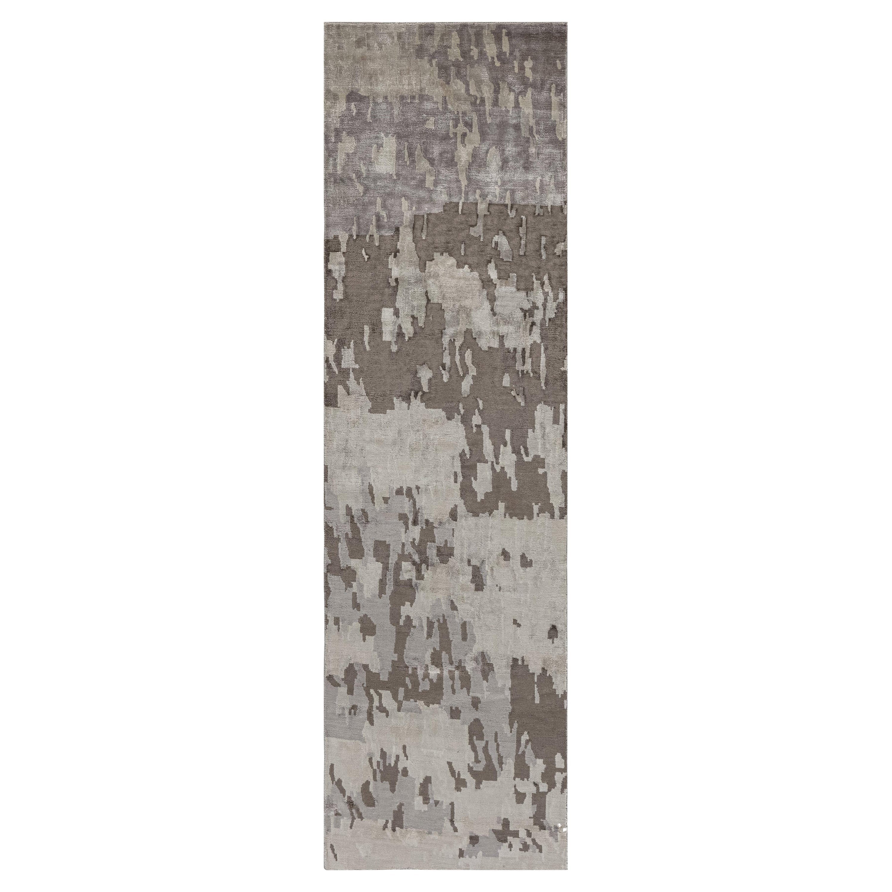 Modern Abstract Blue and Beige Handmade Silk Runner by Doris Leslie ...