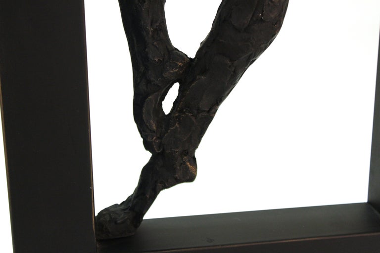 Modern Abstract Metal Sculpture of a Man Leaning Inside a Metal Frame ...