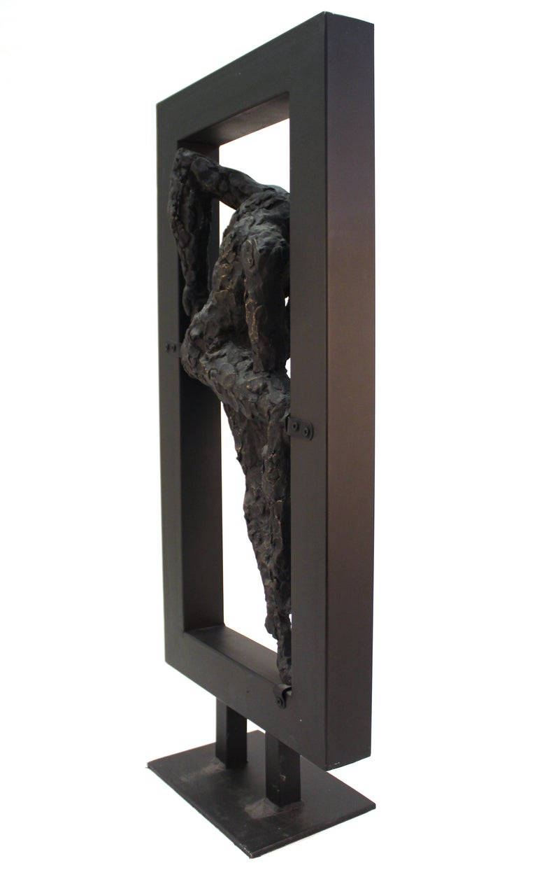 Modern Abstract Metal Sculpture of a Man Leaning Inside a Metal Frame ...
