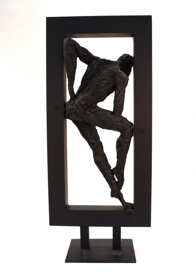 Modern Abstract Metal Sculpture of a Man Leaning Inside a Metal Frame ...