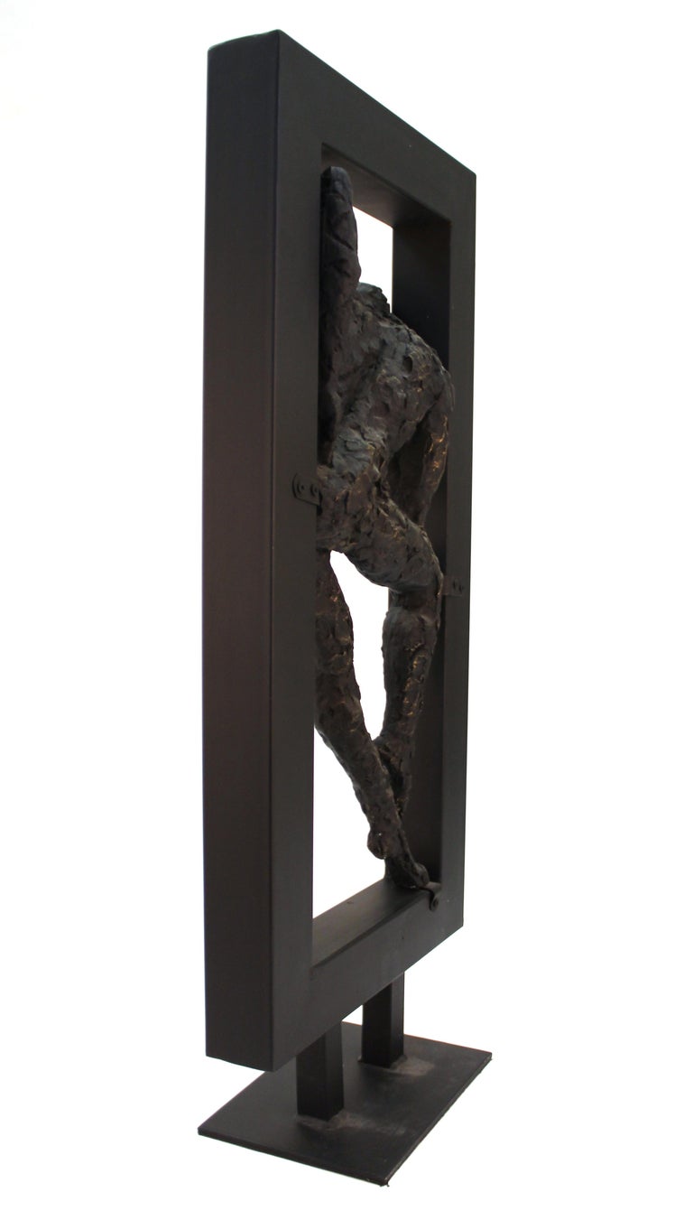Modern Abstract Metal Sculpture of a Man Leaning Inside a Metal Frame ...