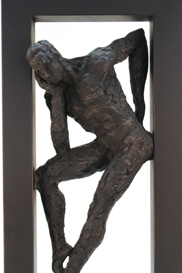 Modern Abstract Metal Sculpture of a Man Leaning Inside a Metal Frame ...