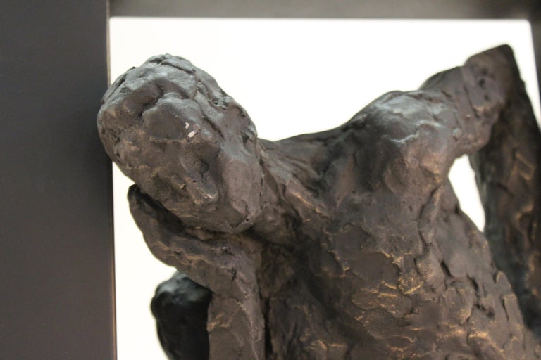 Modern Abstract Metal Sculpture of a Man Leaning Inside a Metal Frame ...