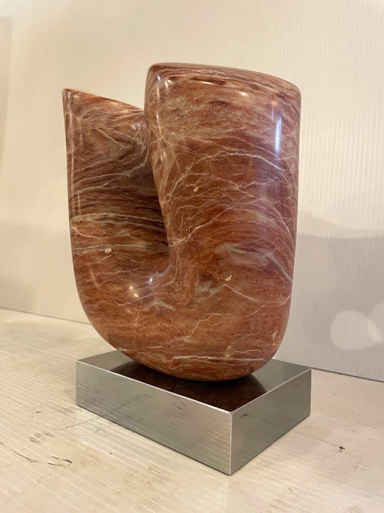 Modern Abstract Pink Marble Sculpture with Chrome Pedestal at 1stDibs