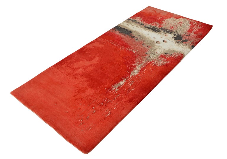Modern Abstract Rug in Red and Beige Painterly Pattern by Rug and Kilim ...