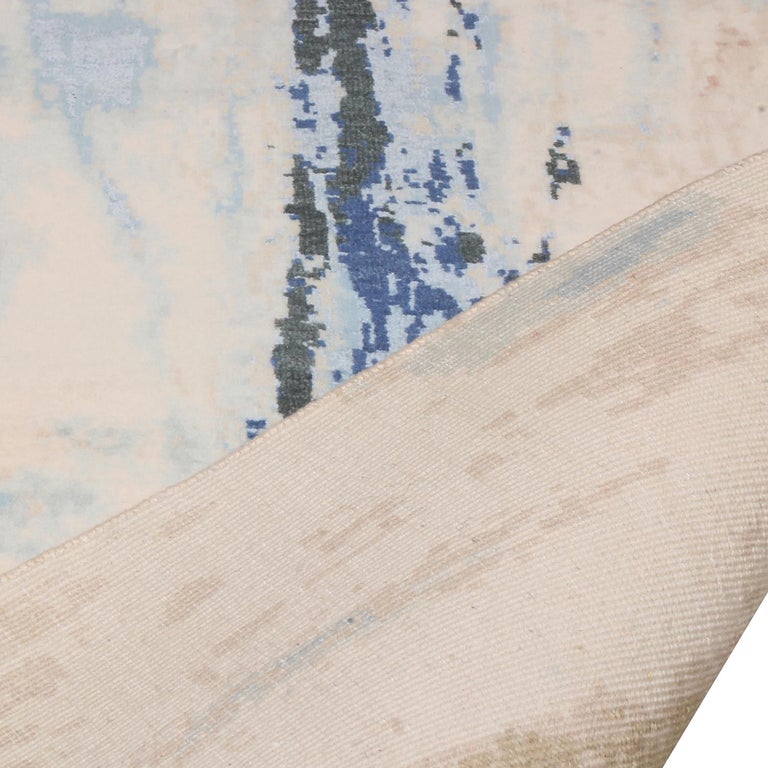 Rug and Kilim's Modern Abstract Rug with Beige and Blue Distressed ...