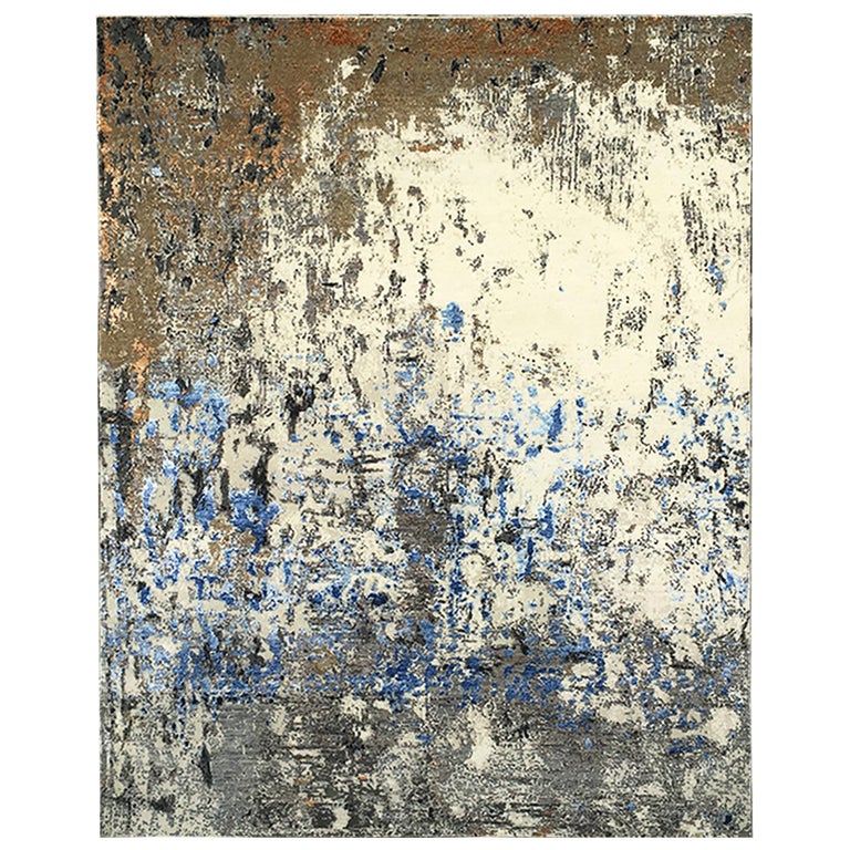 Modern Abstract Rug with Black and Blue Distressed Pattern by Rug and ...