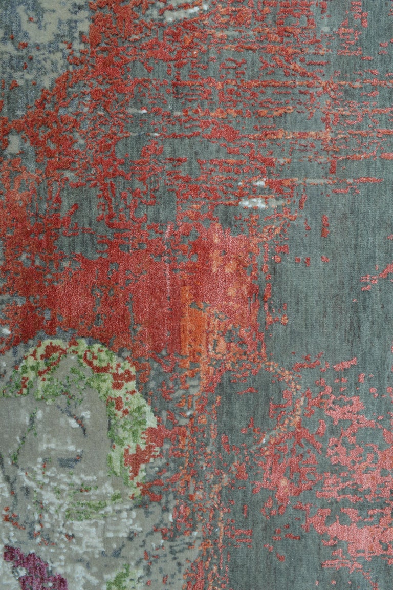 Modern Abstract Rug with Silver Gray and Red Distressed Pattern by Rug ...