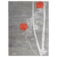 Contemporary Abstract Rug in Silver, Charcoal and Red For Sale at 1stDibs
