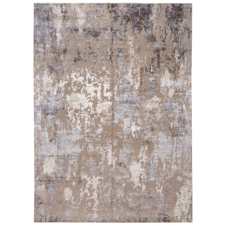 Modern Abstract Wool and Silk Handmade Rug For Sale at 1stDibs