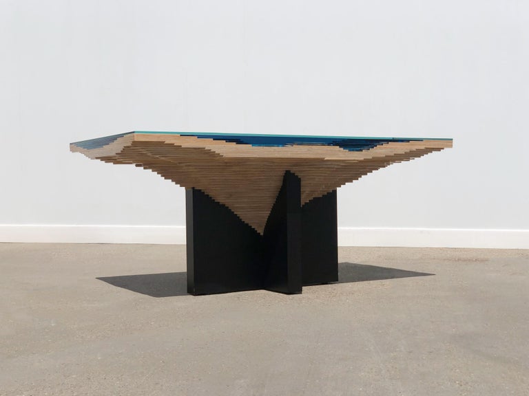 Modern Abyss Dining Table in Birch and Glass with Stainless Steel Base ...