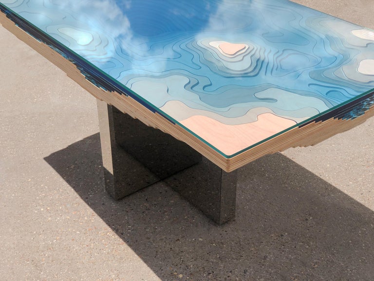 Modern Abyss Dining Table in Birch and Glass with Stainless Steel Base ...