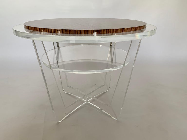 Modern Acrylic and Zebra Wood Side Table In Stock For Sale at 1stDibs