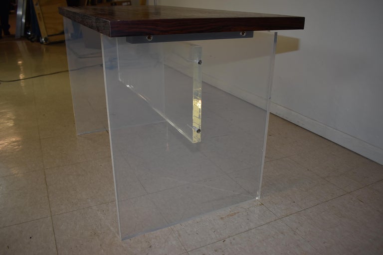Modern Acrylic and Rosewood Side Table / Stand For Sale at 1stDibs