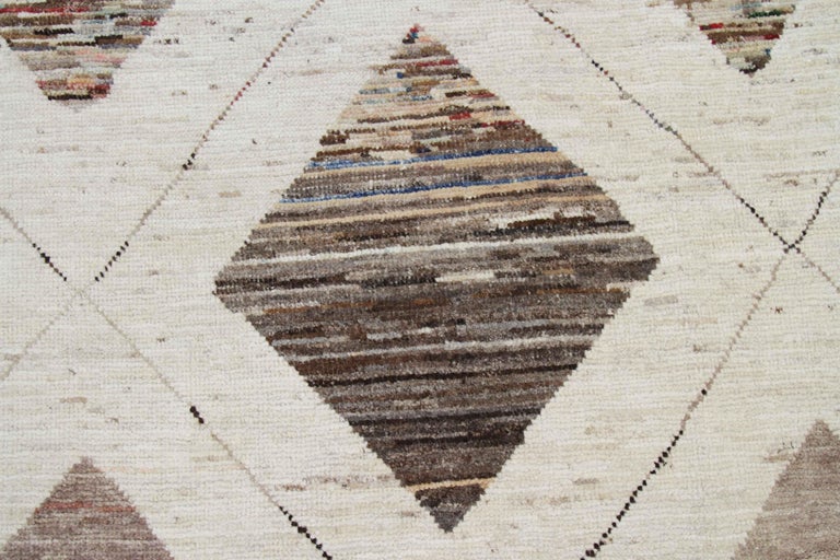 Modern Afghan Moroccan Style Rug with Colored Tribal Diamonds on Ivory ...