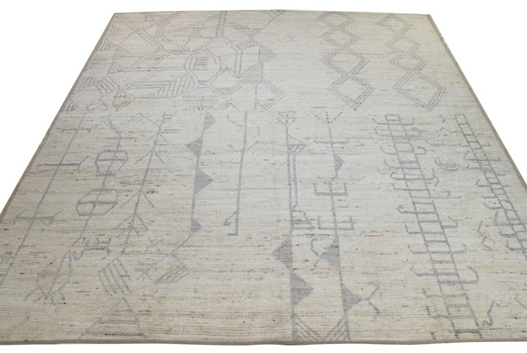 Modern Afghan Moroccan Style Rug with Gray Tribal Patterns on Ivory ...