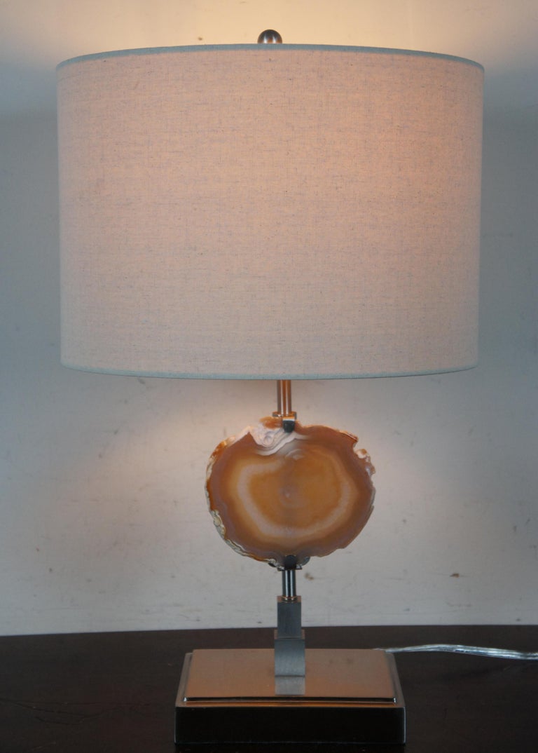 Modern Agate Slice Geode and Steel Table Lamp Natural Rock Specimen ...