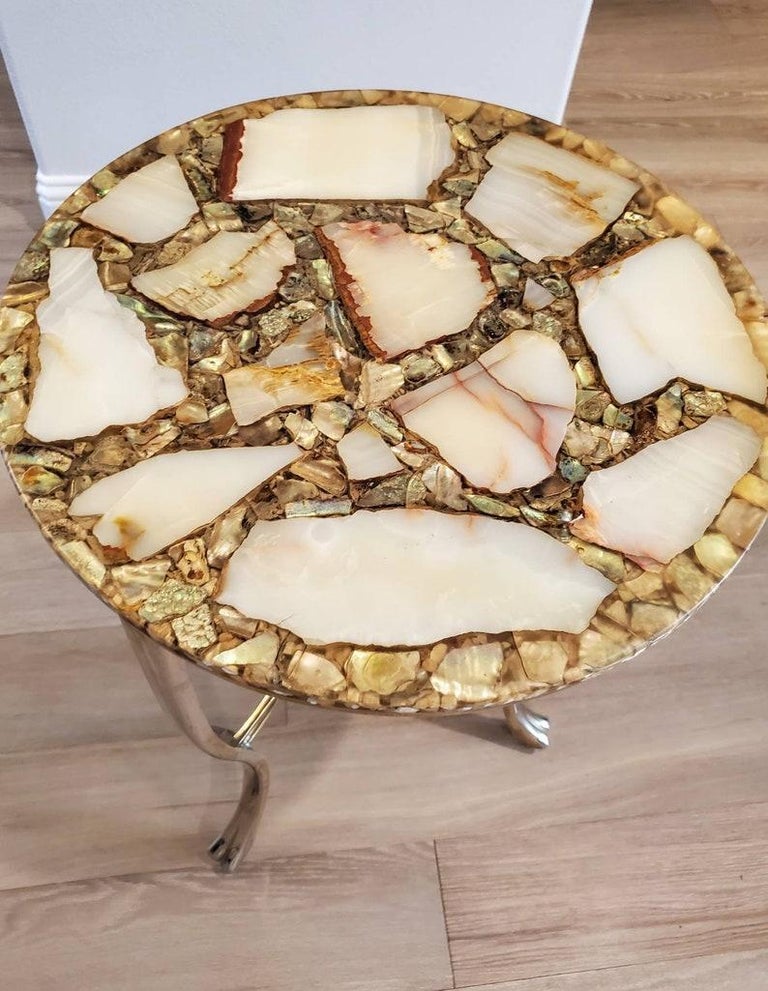 Modern Agate Stone Side Table with Working Compass For Sale at 1stDibs