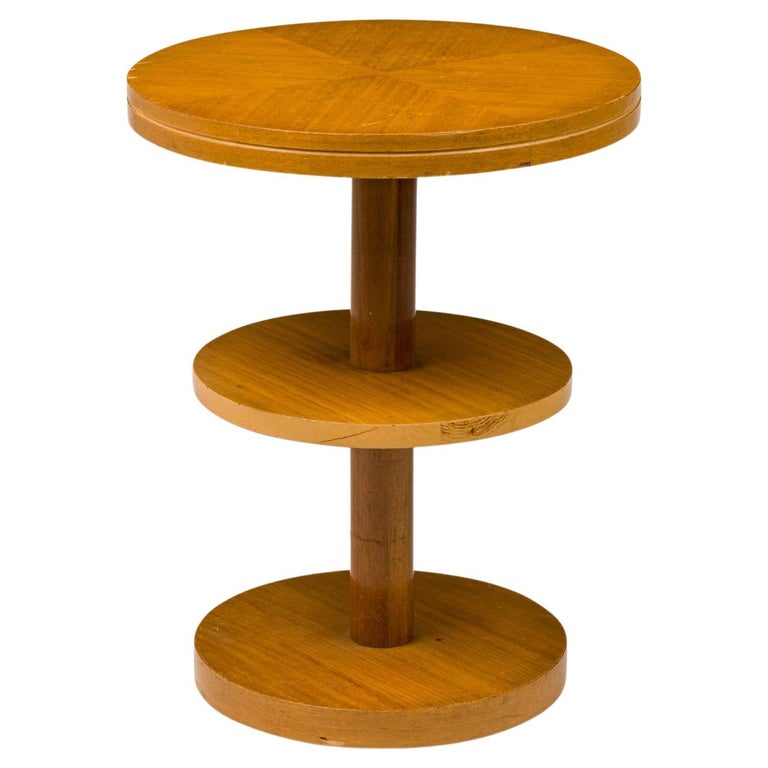 Modern Age Art Deco Circular Three Tier Blond Wood End / Side Table For ...