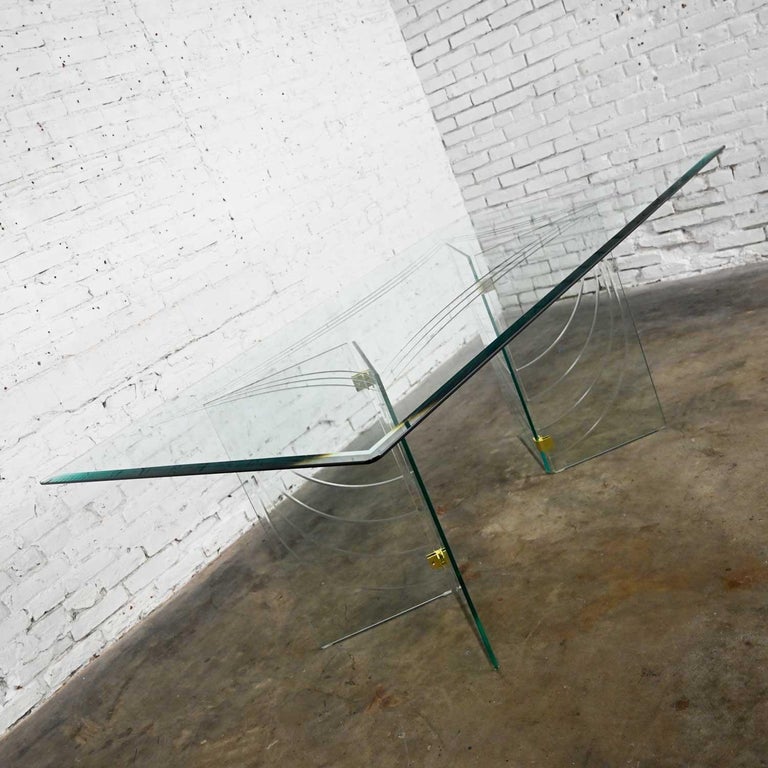 Modern All Glass Dining Table V Double Pedestal Base Style The Pace ...